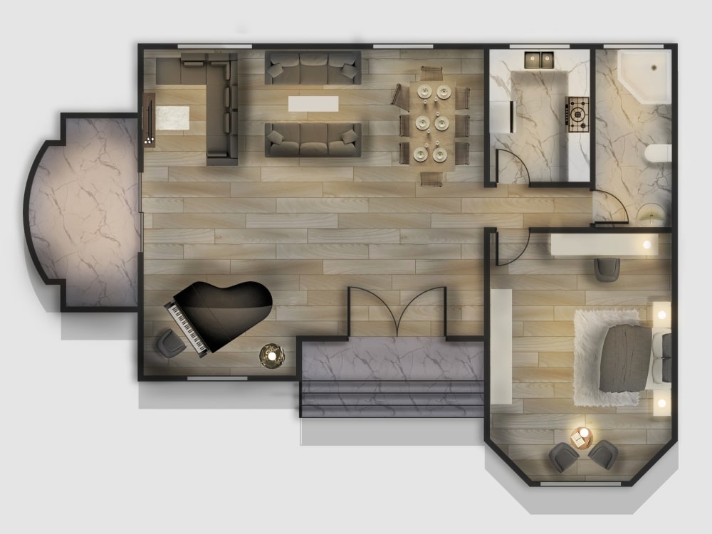 An aesthetic colored 2d floor plan / elevation | Upwork