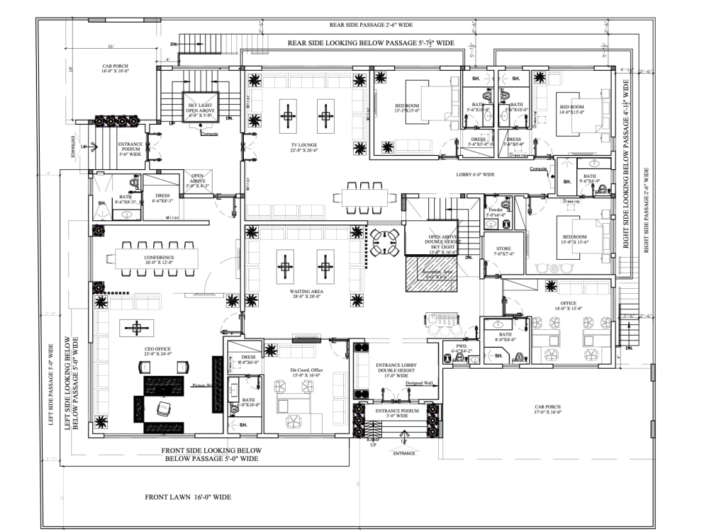 2d plan of house with elevations and interior planning | Upwork