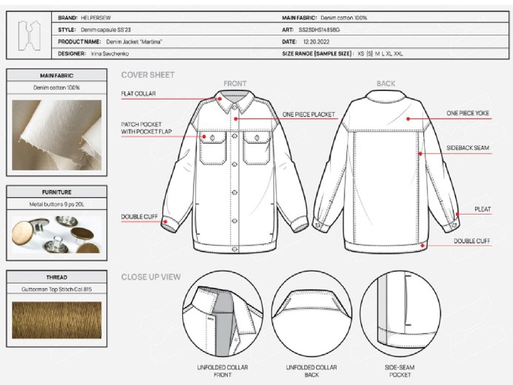 Tech pack detailed for factory production. | Upwork