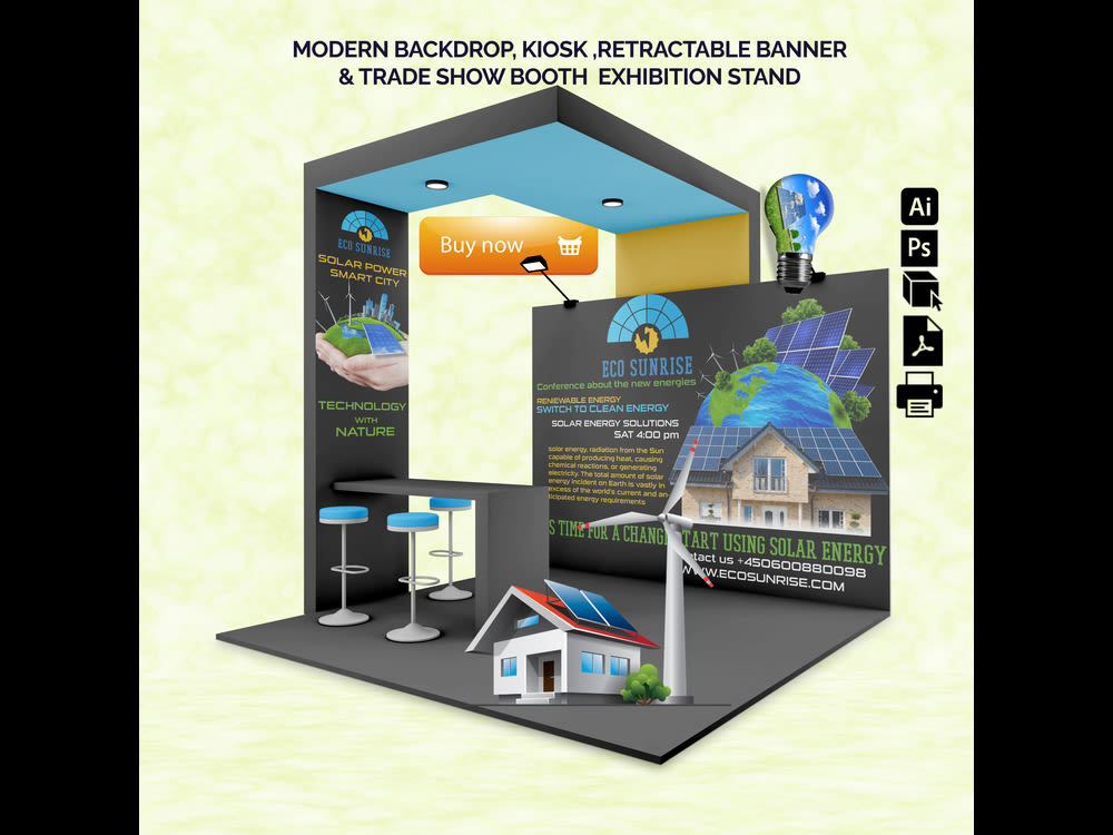 Modern exhibition backdrop trade show booth kiosk retractable banner design | Upwork