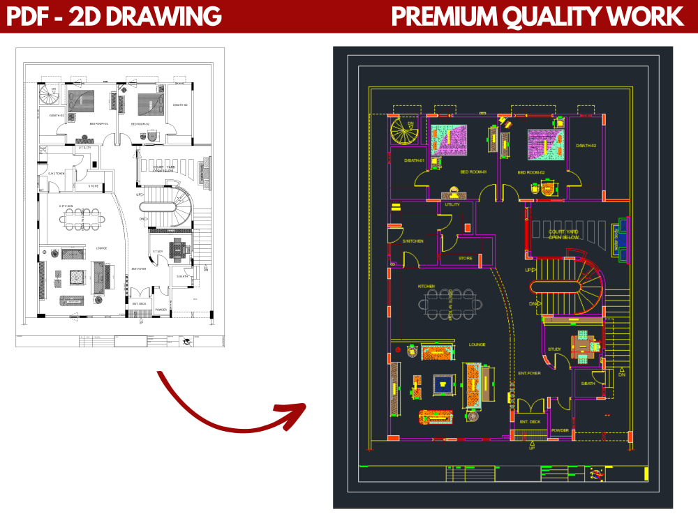 A 2d floor plan in autocad from PDF or hand sketch | Upwork
