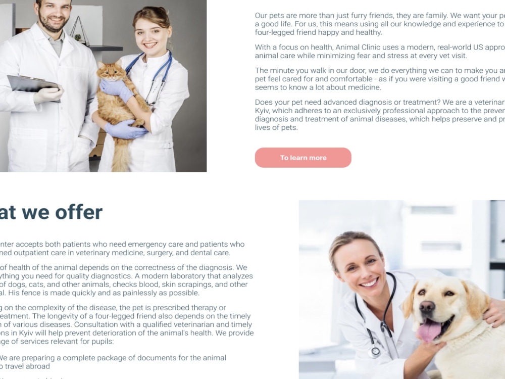 Multi-page website of the Veterinary Clinic | Upwork