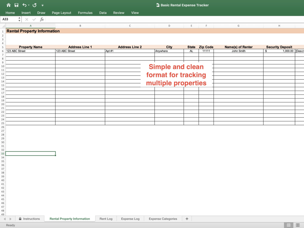 A basic rental property income and expense tracker in Excel | Upwork