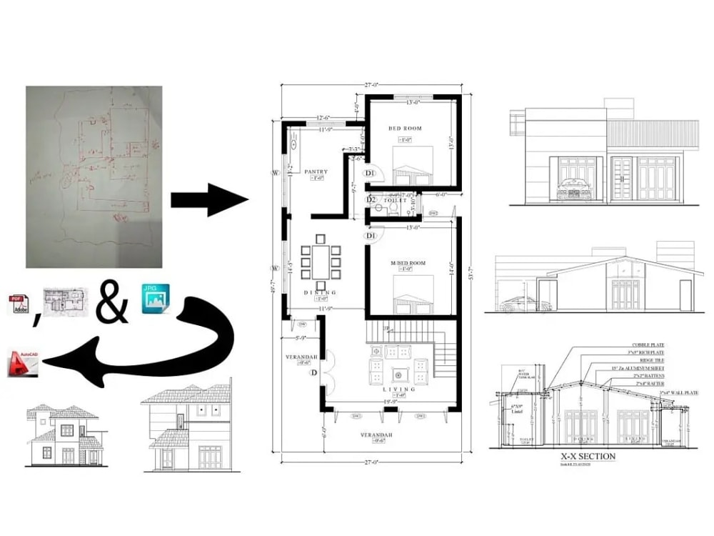 Architectural floor plan, elevations and sections | Upwork