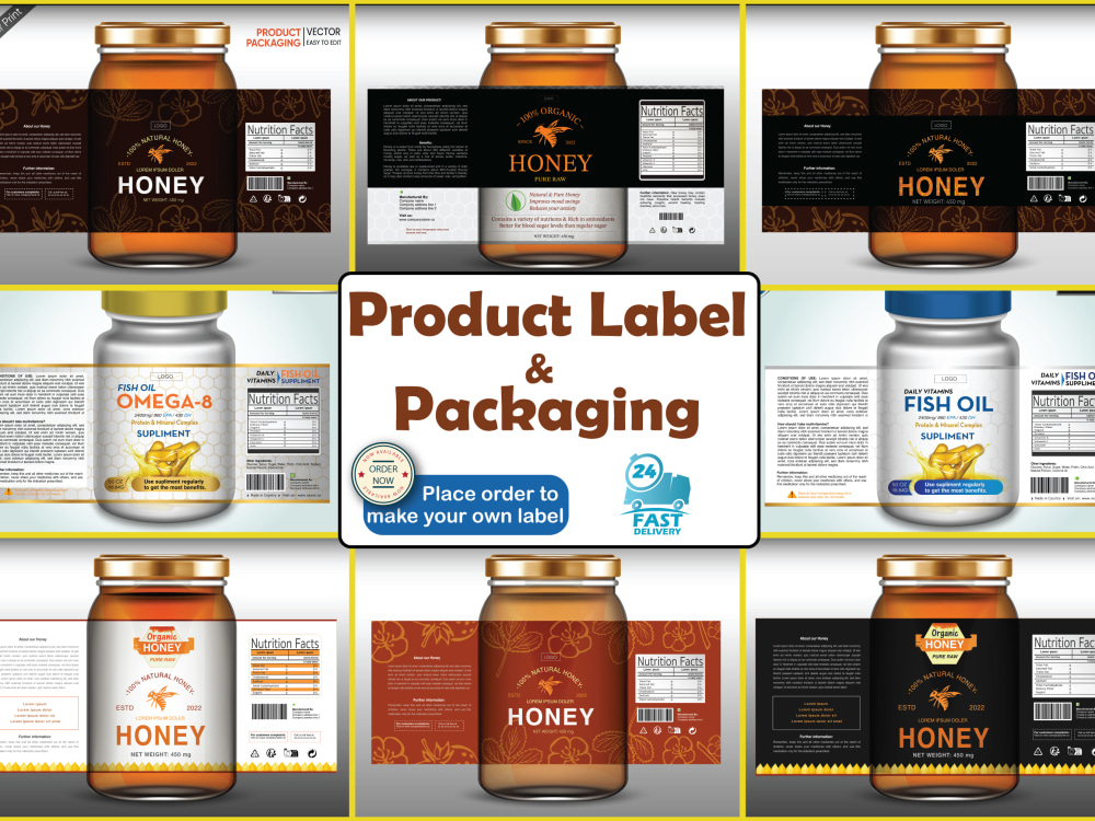 A product label design, honey label and packaging, Jar label | Upwork