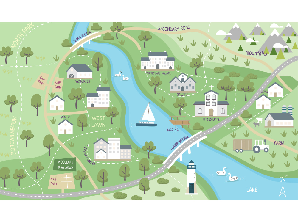 Cute detailed map illustration, fantasy map, cartogram, flow map, heat ...