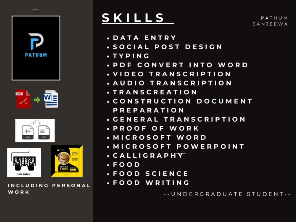 Data entry | Type writing | Transcribe | Post design | PDF to Word | Upwork