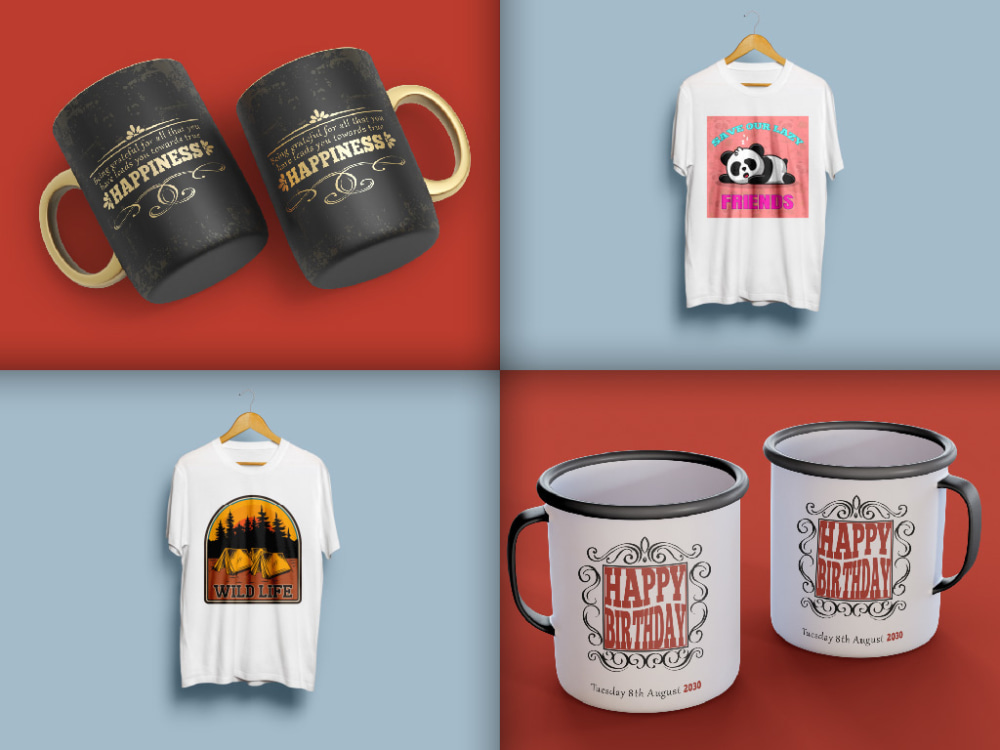 Modern illustration mug and custom typography clothes design | Upwork