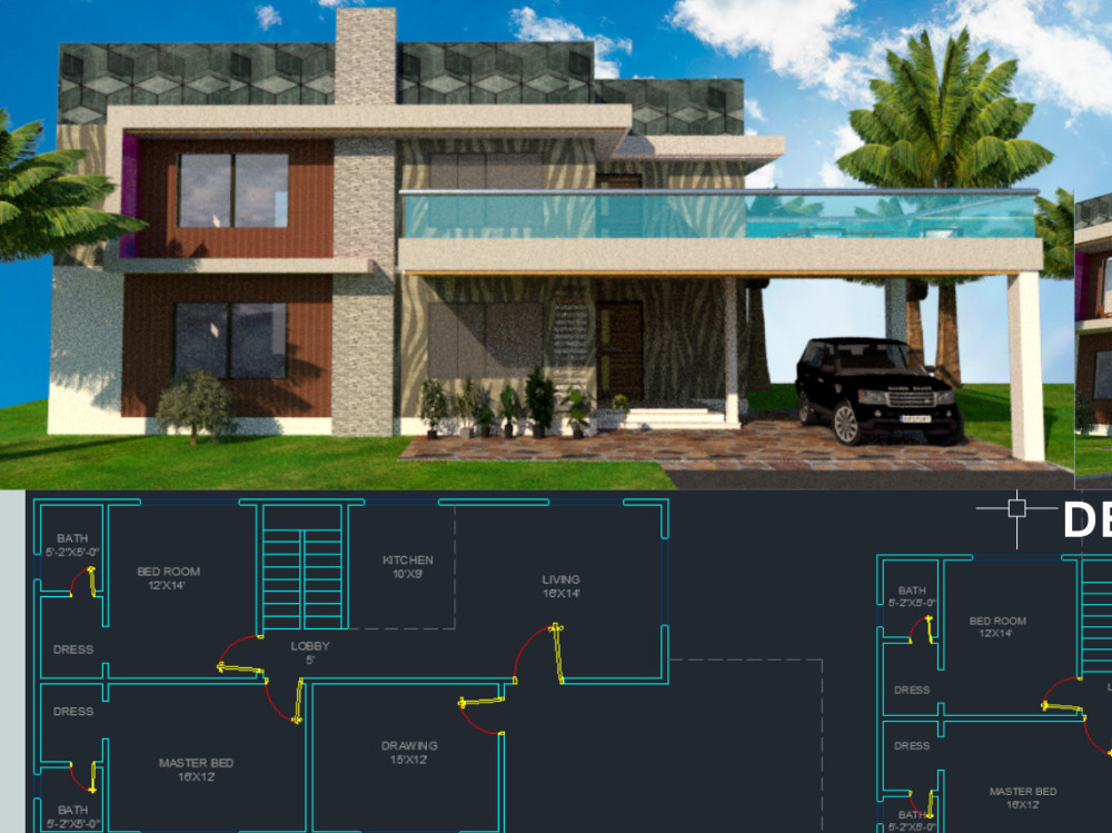 Sketchup house, site plan office and garden 2d floor plans expert designer | Upwork