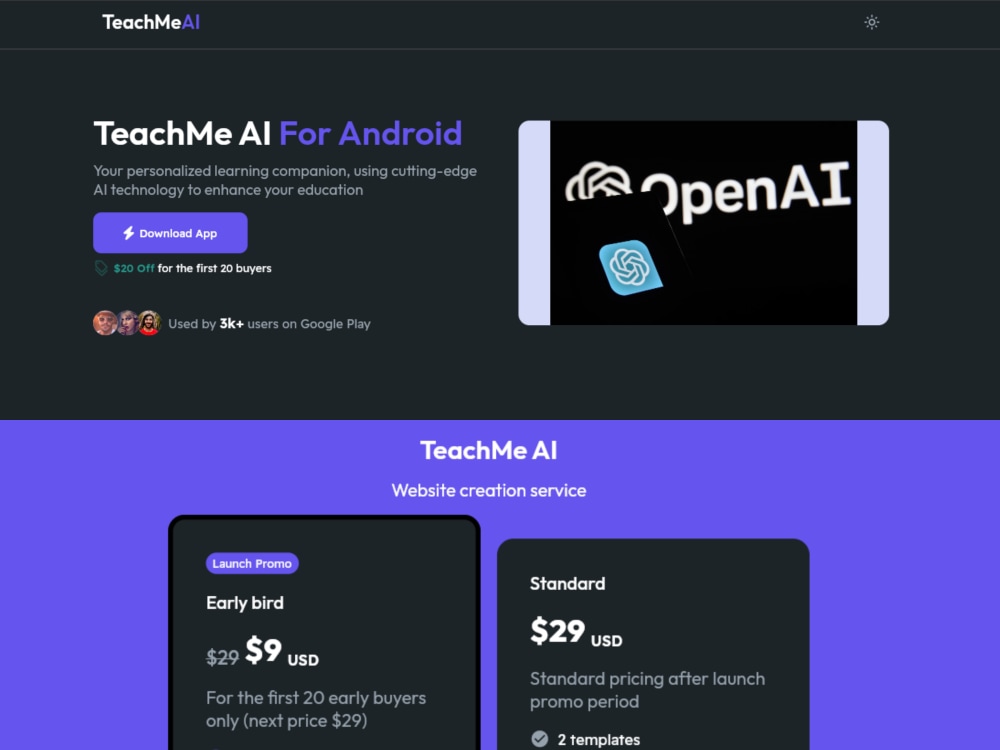 Custom website landing page (Light and Dark Mode) | Upwork