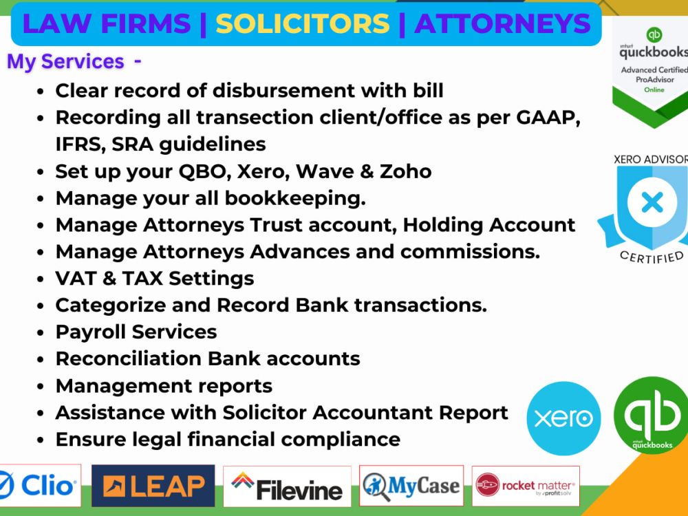 Legal bookkeeping for law firms, solicitors, attorneys by QuickBooks, Xero | Upwork