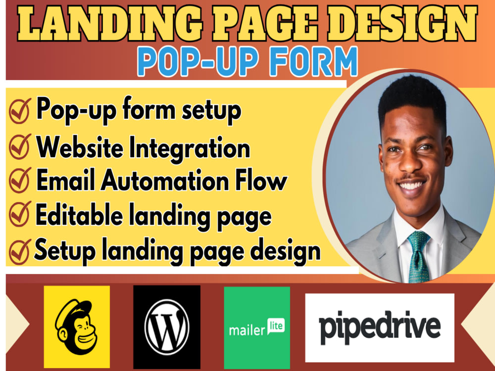 Landing page design pop-up form via Mailchimp mailerlite hubspot beehive | Upwork