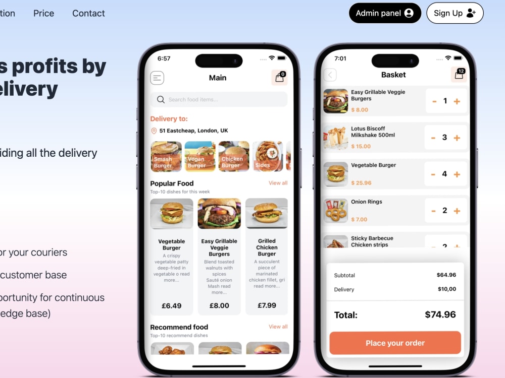 Your restaurant's own app for customers + courier's app + website ...