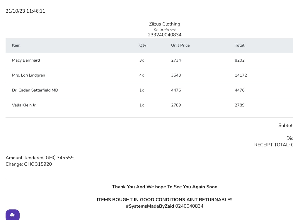 A point of sale system with carting, dashboard, and detailed receipts ...