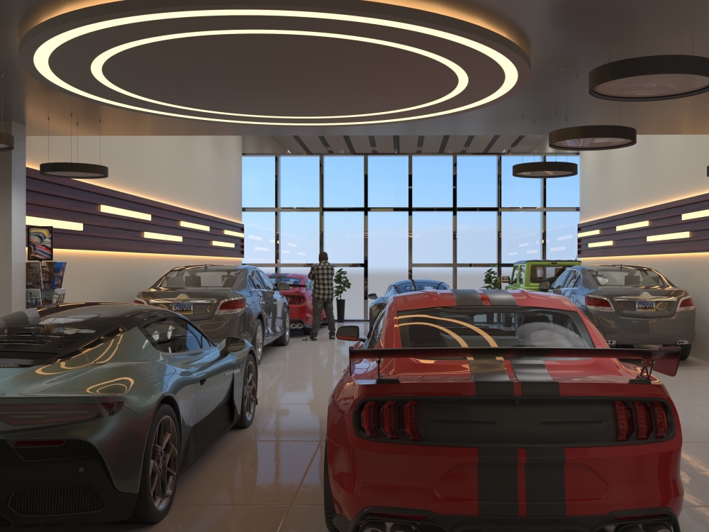 Realistic 3D model and render of car showroom | Upwork