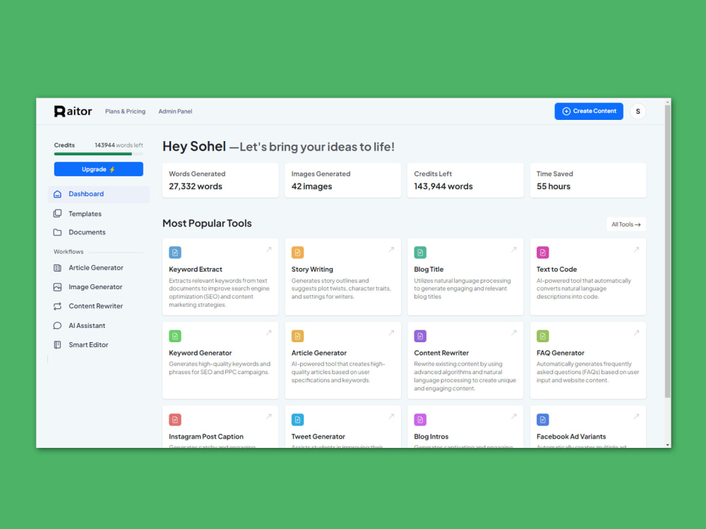 Saas ai content generator generative ai platform like jasper writesonic ...