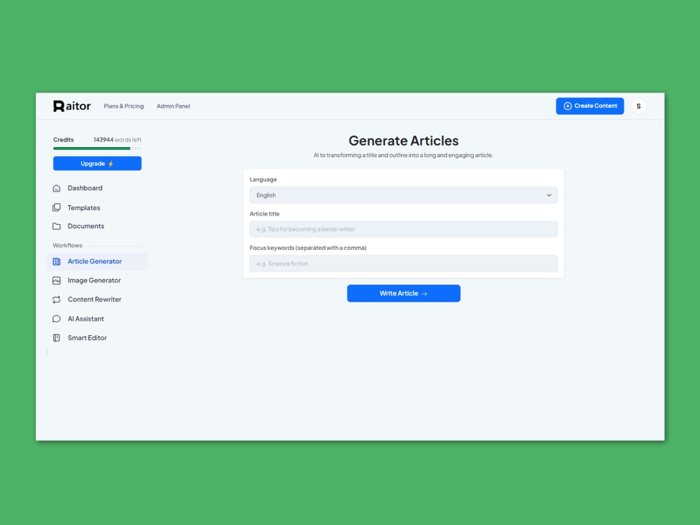 Saas ai content generator generative ai platform like jasper writesonic ...