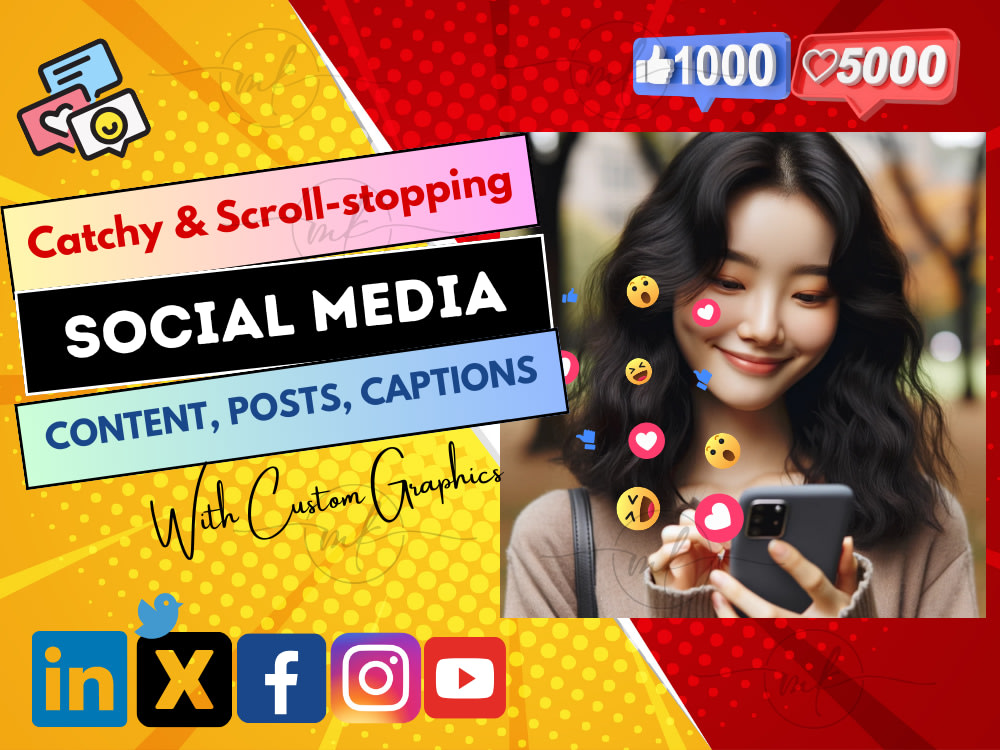 5 catchy, creative social media post, caption, content tailored to ...