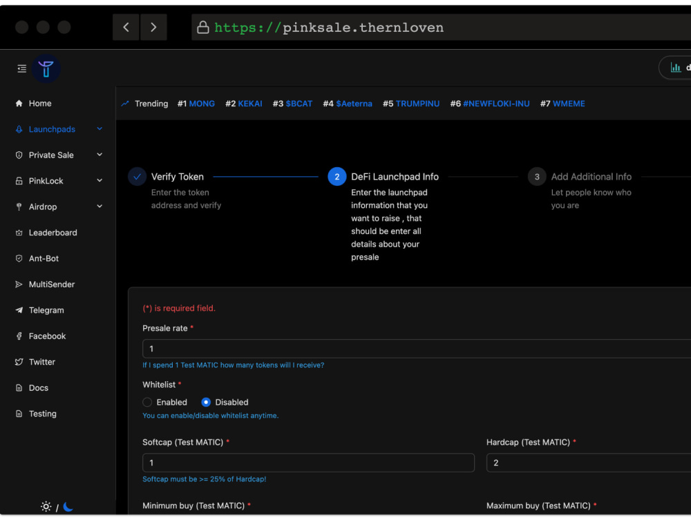 A custom Pinksale Clone | Upwork