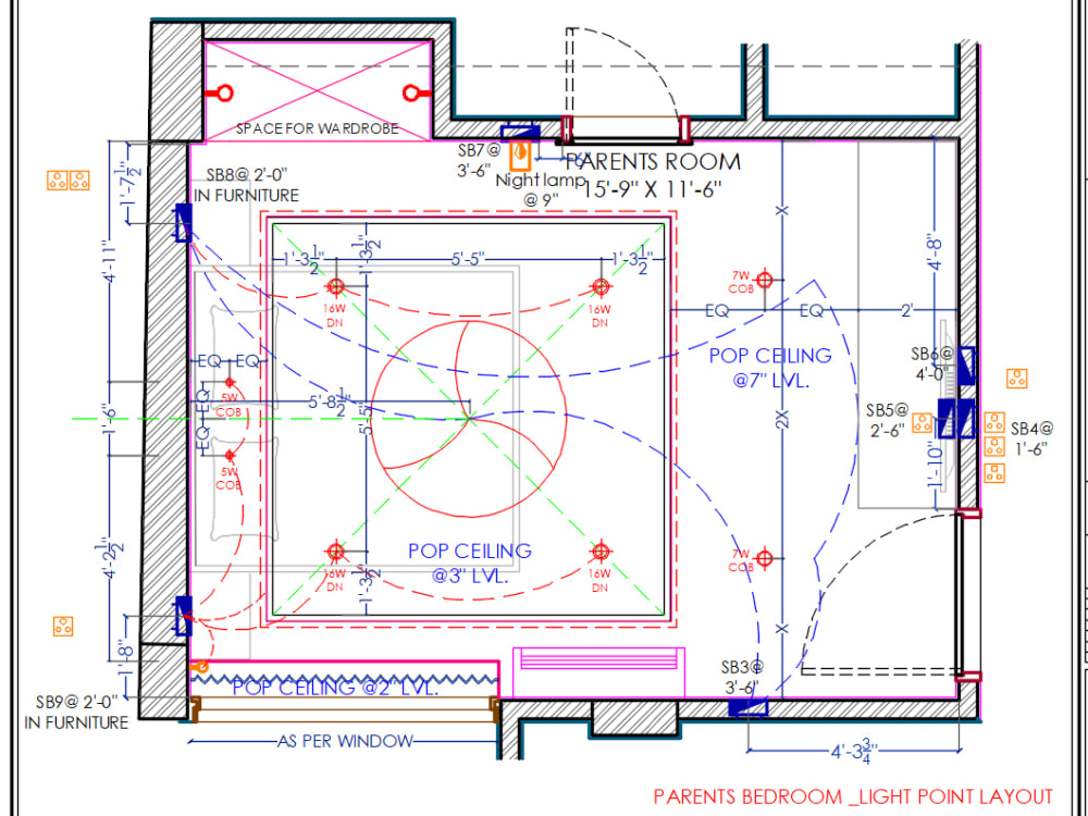Different style ceiling design with an electrical light point design ...