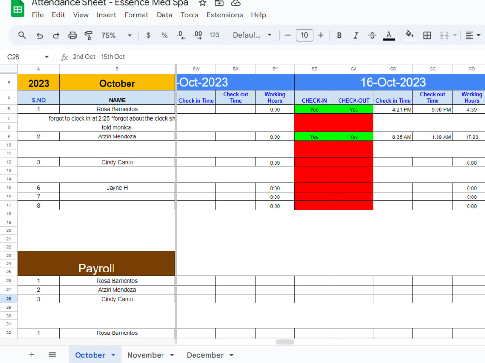 Google attendance sheet for employee tracking | Upwork