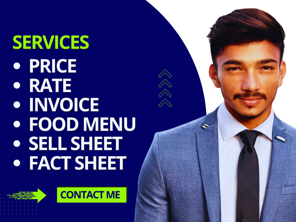 A price list rate list invoice food menu restaurant menu sale sheet ...