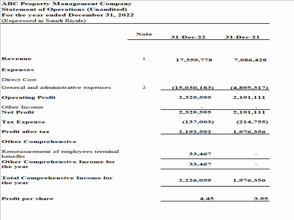 Summarised financial statements for a small size entity | Upwork