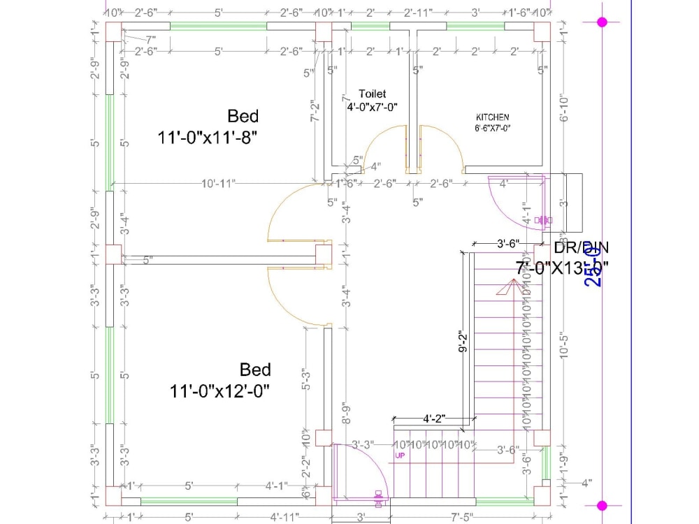 2D Floor Plan in AutoCAD with Dimensions | Upwork