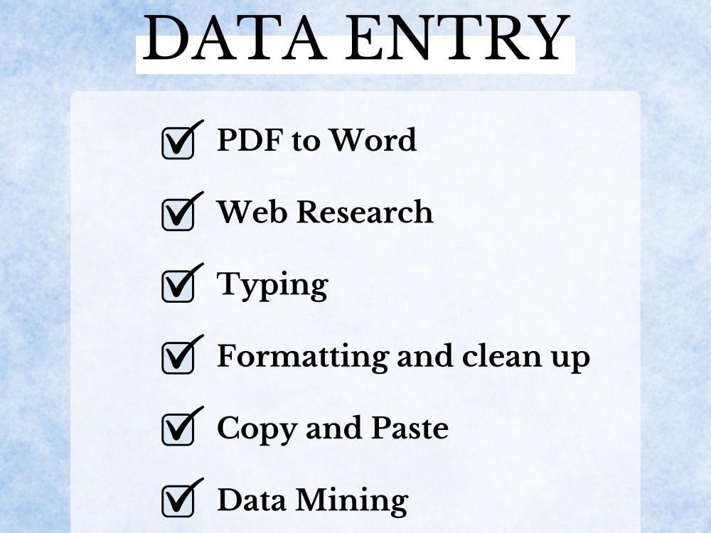 Data Entry Specialist, Web Research, MS Excel, Typing Formatting & Clean up | Upwork