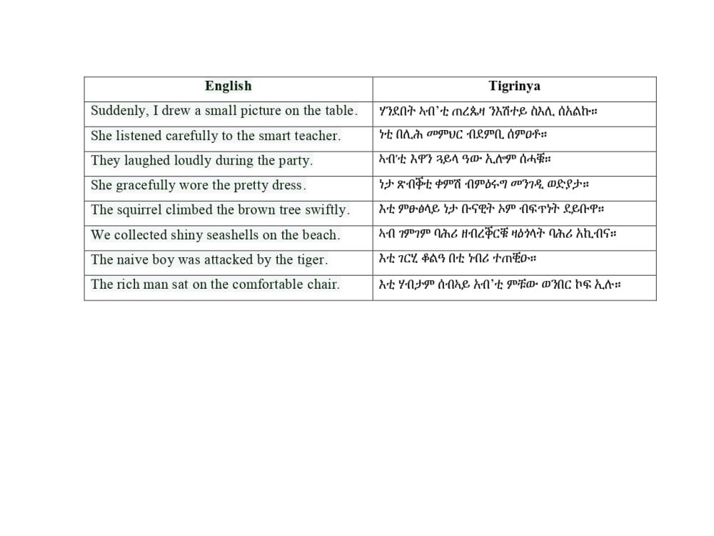 English from/to Amharic and Tigrinya translation, transcription, and ...