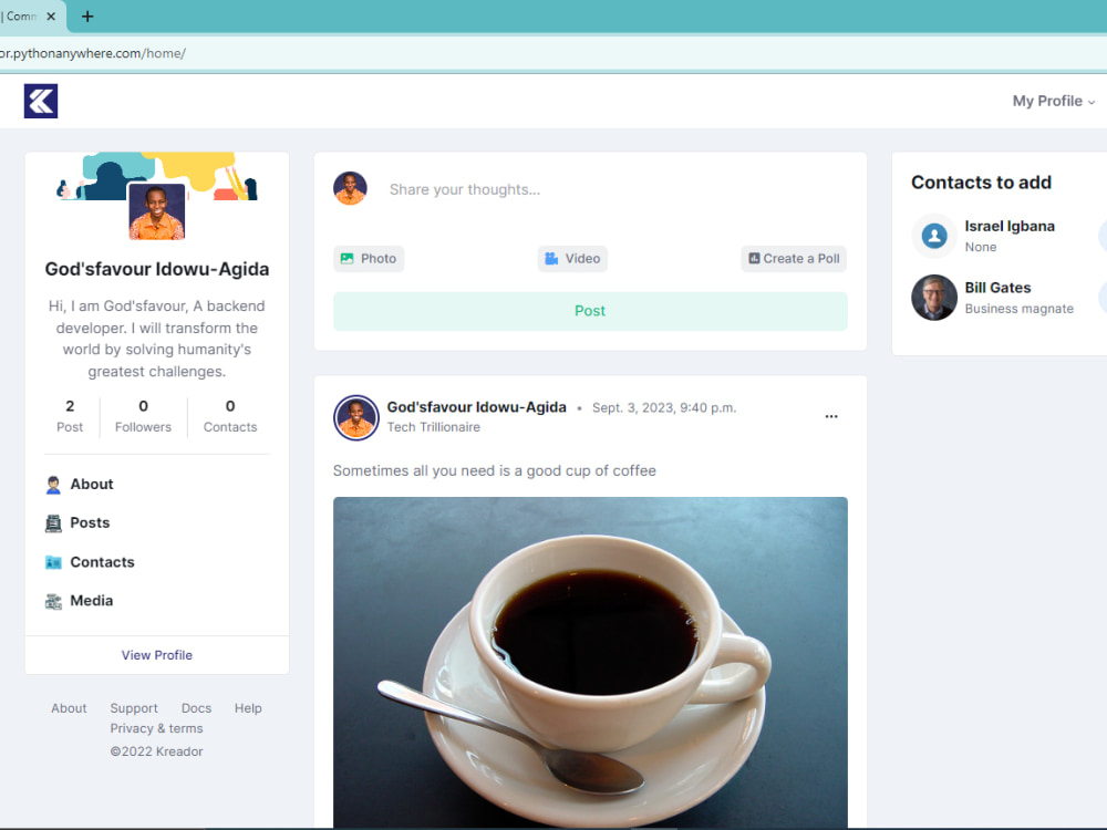 Backend for social networking site | Django | Python | Upwork