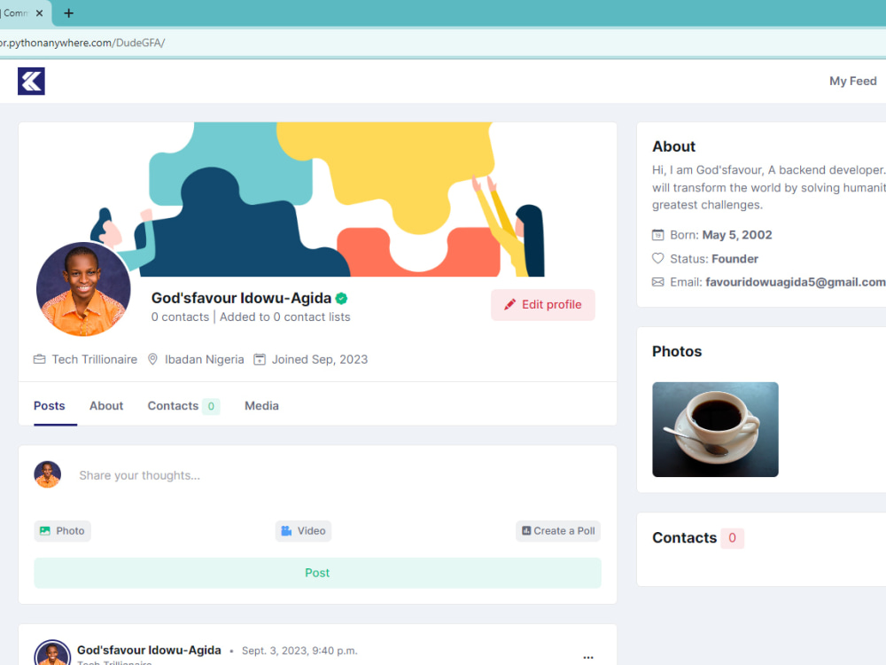 Backend for social networking site | Django | Python | Upwork