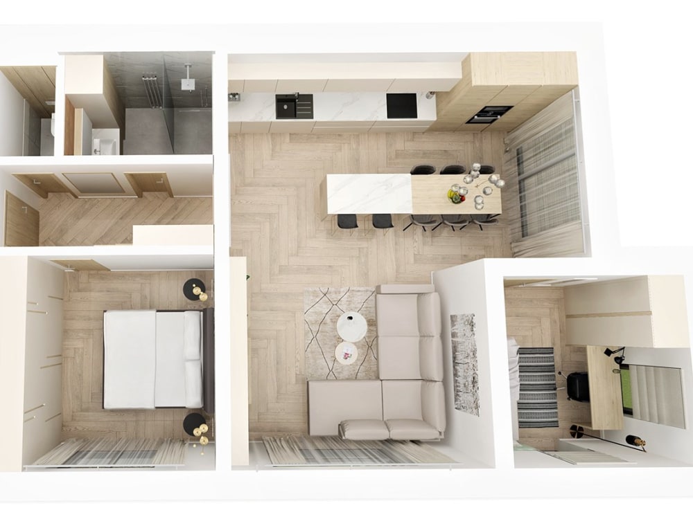 Rendered 3D Floor Plan and Modern Interior Design | Upwork
