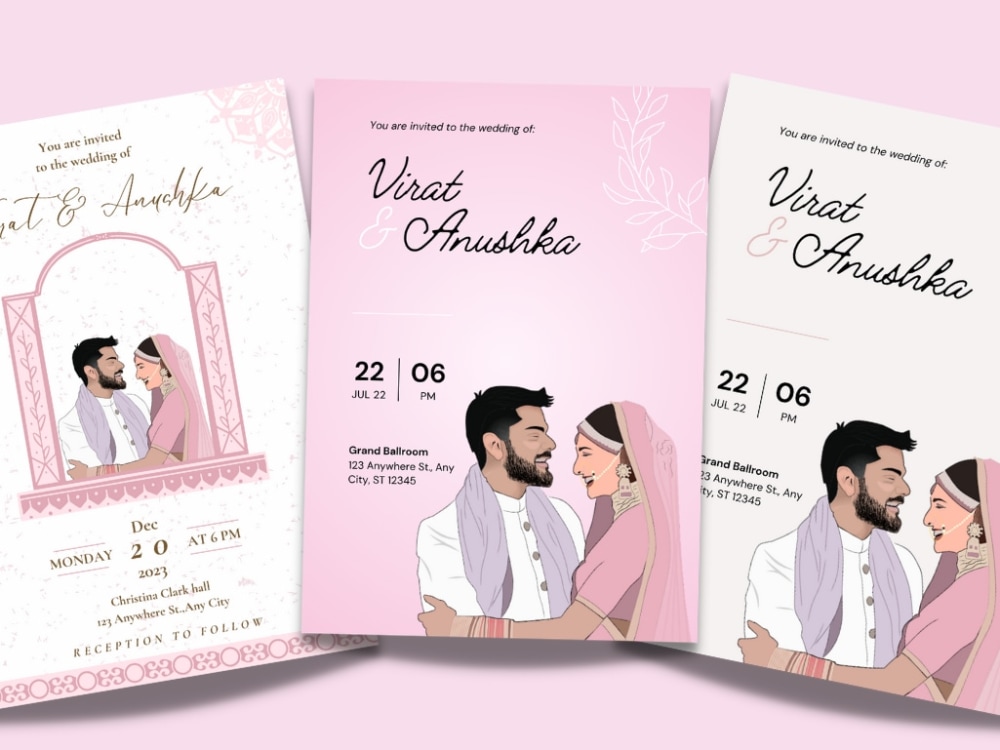 Digital wedding invitation card with illustration | Upwork