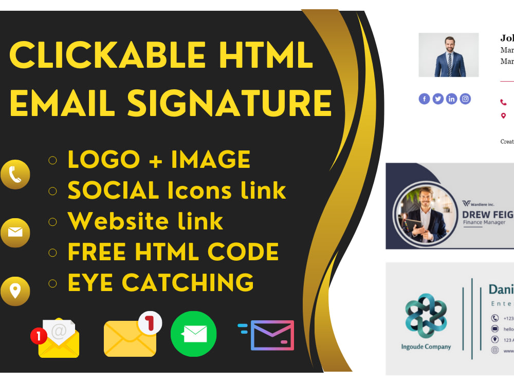 A Professional Clickable HTML Email Signature | Custom Design, 100% ...