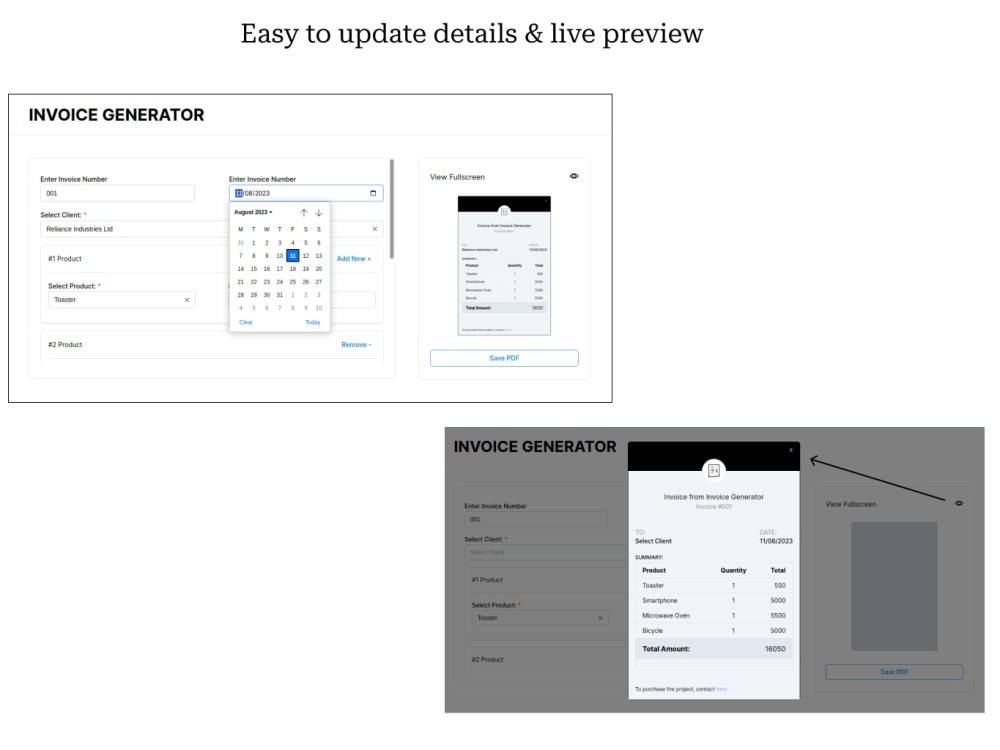 Website to generate invoice (.pdf) using data from Excel sheet | Upwork