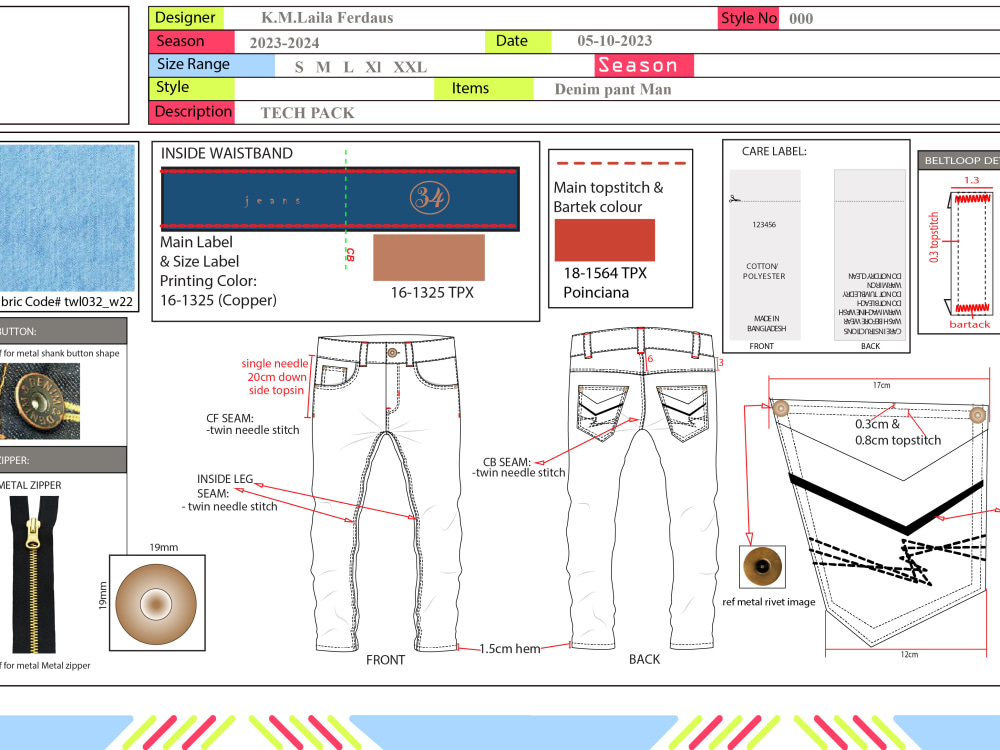 Clothing technical draw, flat sketch and tech pack | Upwork