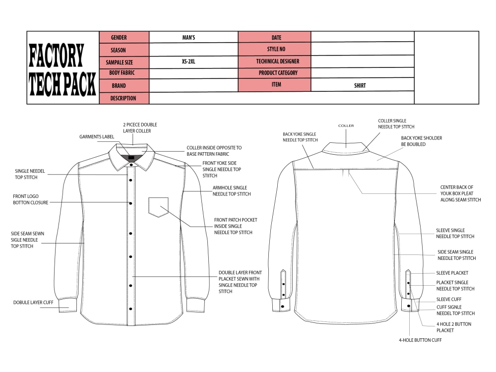 Clothing technical draw, flat sketch and tech pack | Upwork