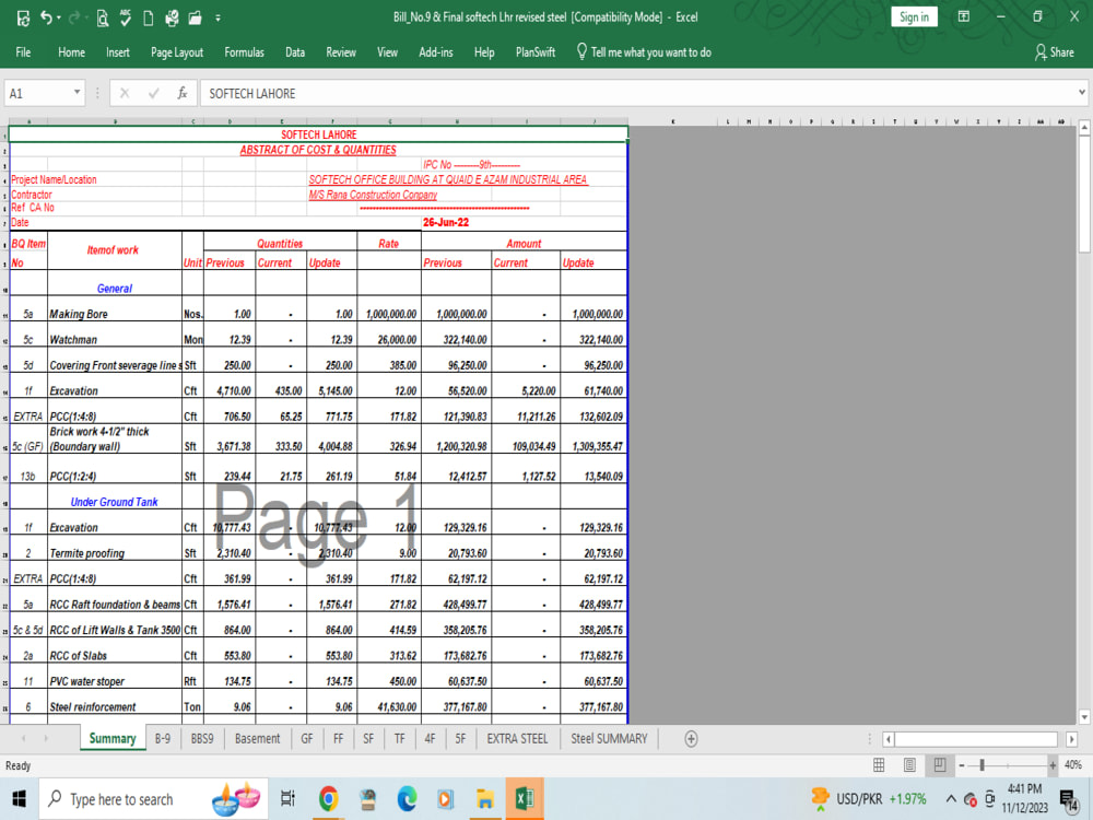 An Interim Payment Certificate (IPC)/Bill for a construction project ...