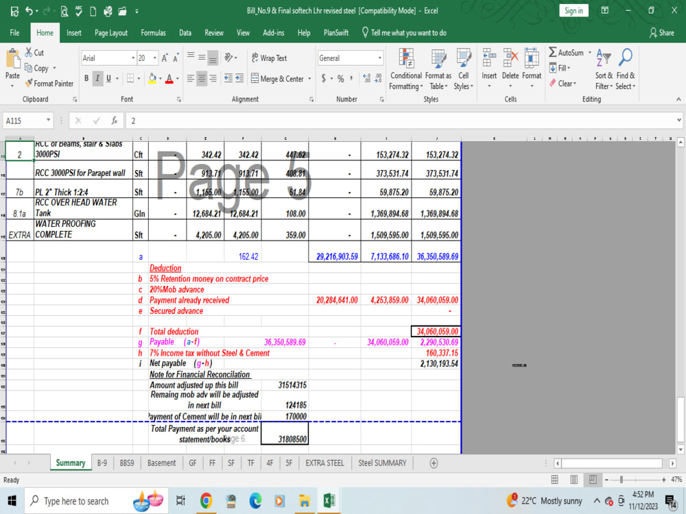 An Interim Payment Certificate (IPC)/Bill for a construction project | Upwork