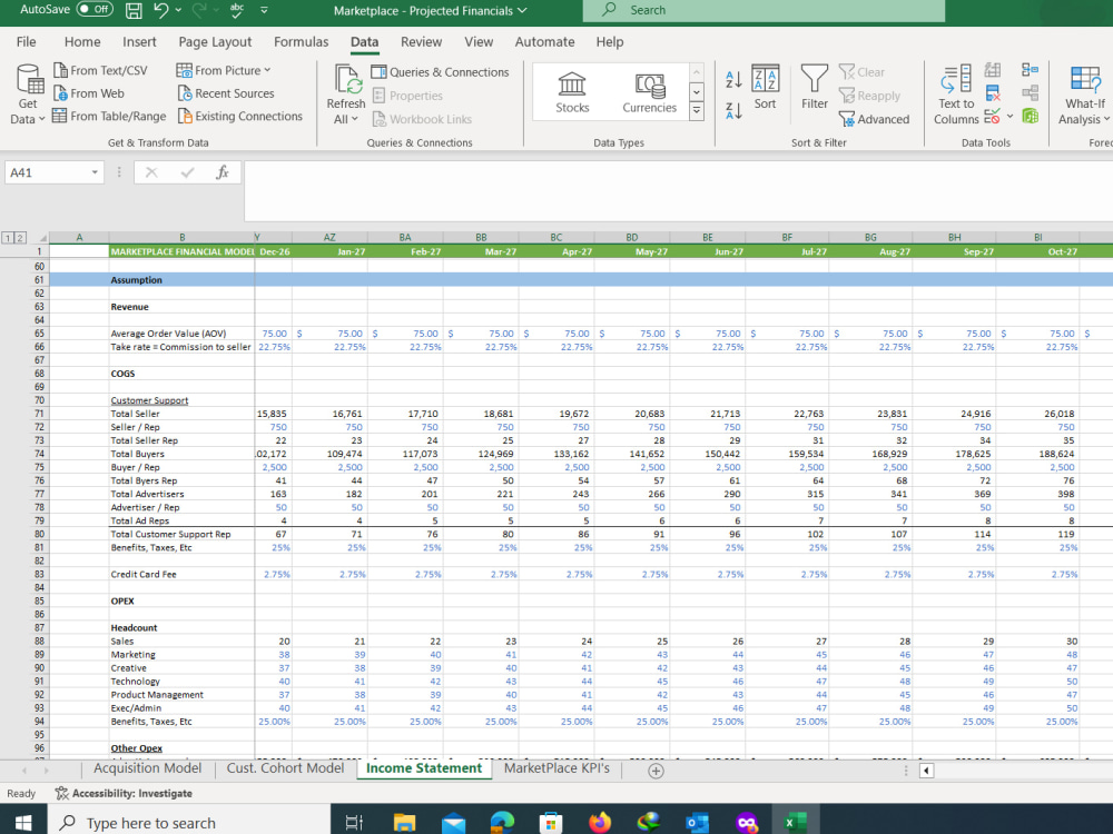 A Financial Model For Marketplace | Upwork
