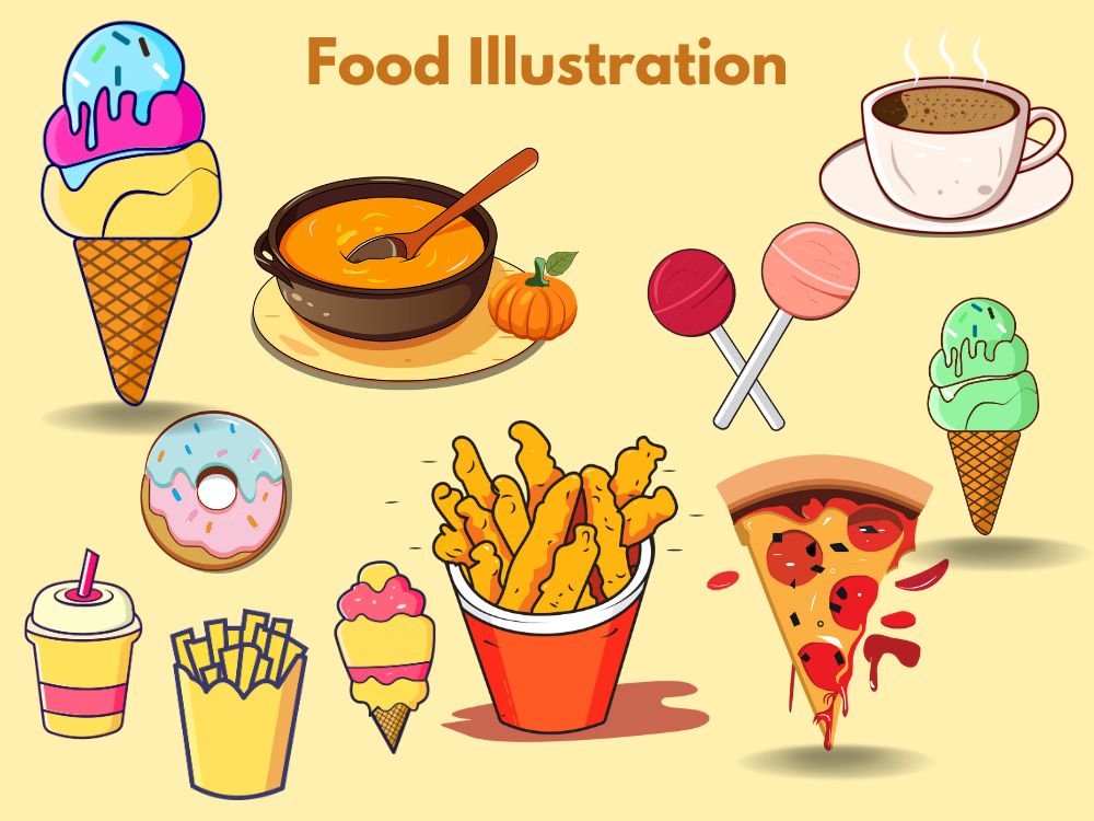 Food Illustration like this in 2d flat cartoon style | Upwork