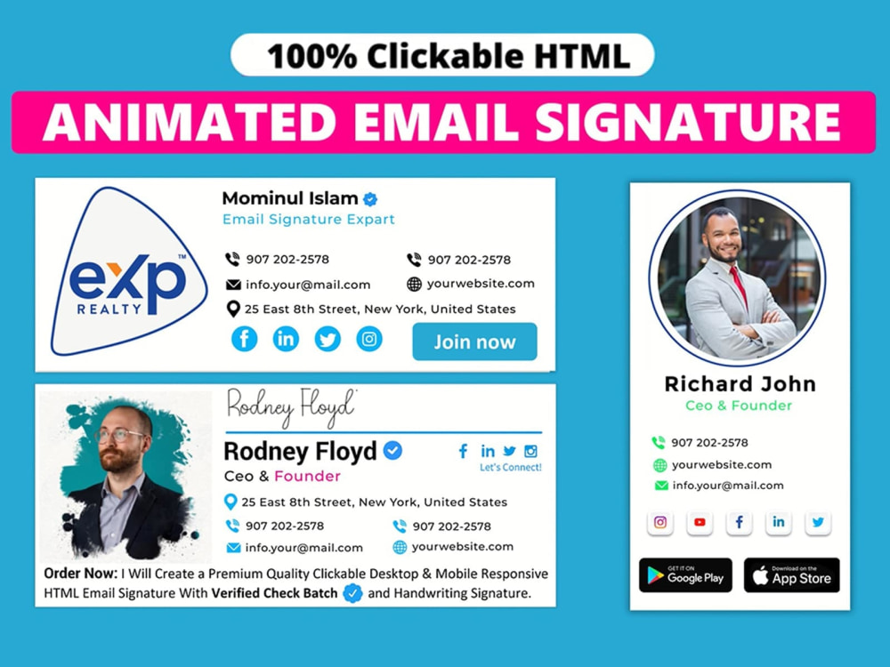 Clickable HTML Animated Email Signature with Animated GIF | Upwork