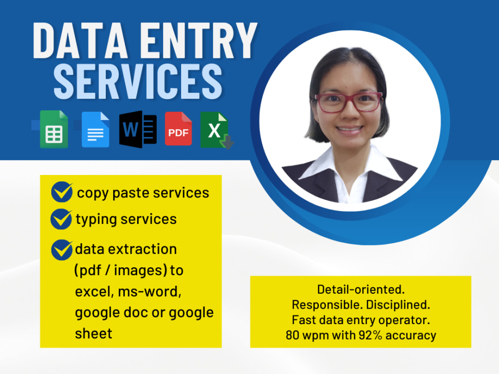 Data Encoding, Typing, Copy Paste (Excel, Word, Google Sheet, Google Doc) | Upwork