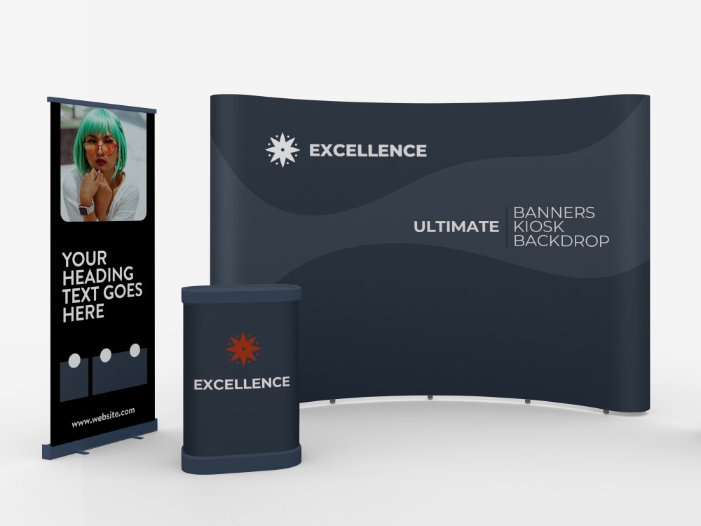 An elegant trade show booth, backdrop and roll-up banner | Upwork