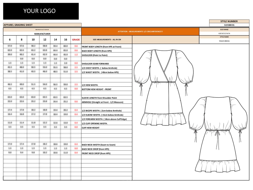 A PROFESSIONAL GARMENT GRADING SHEET | Upwork