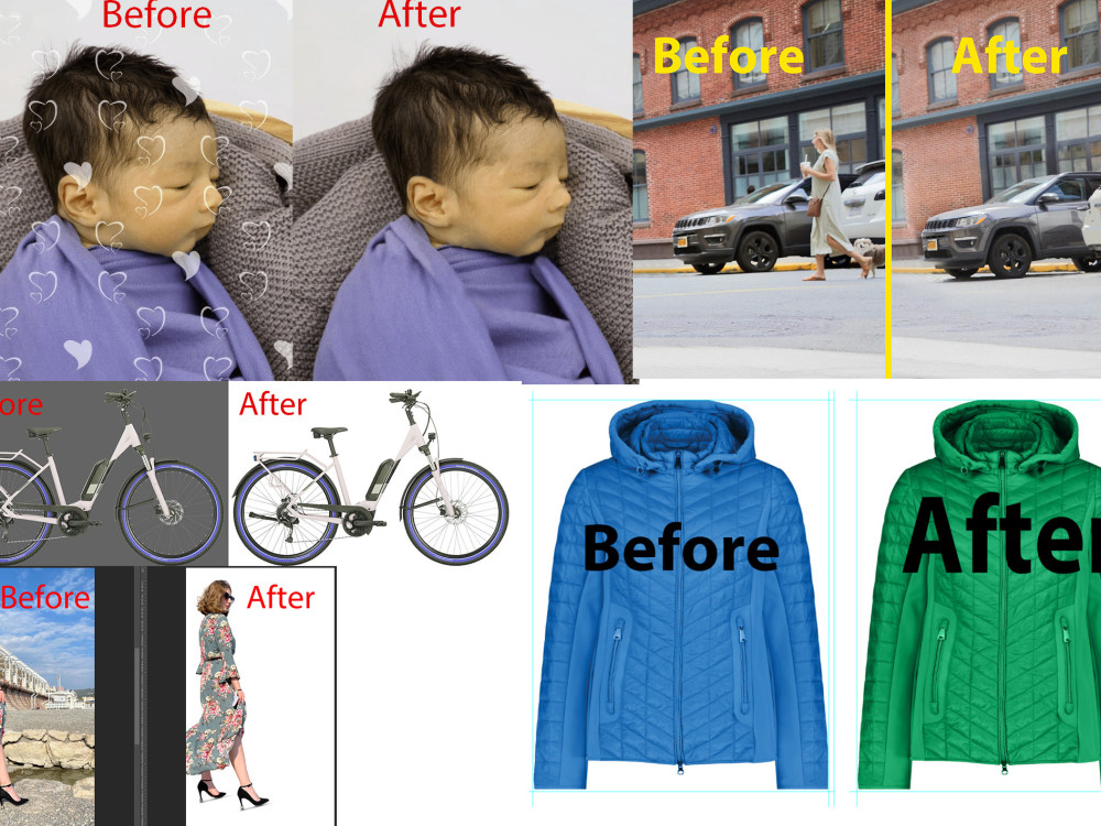 Photoshop editing, BG removal, retouching, recoloring within a short ...