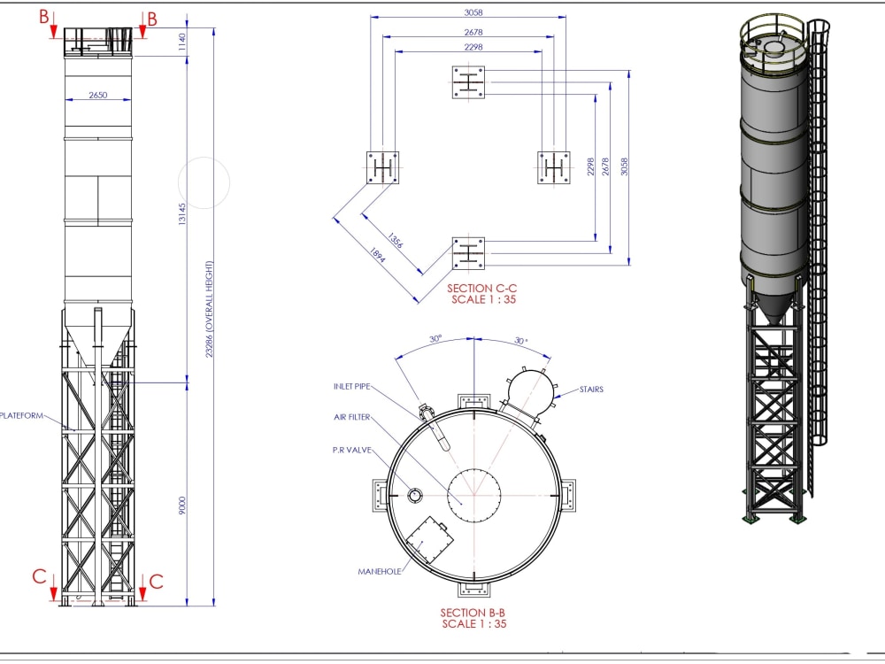A Dry Cement Silo Design with assembly and fabrication drawings | Upwork