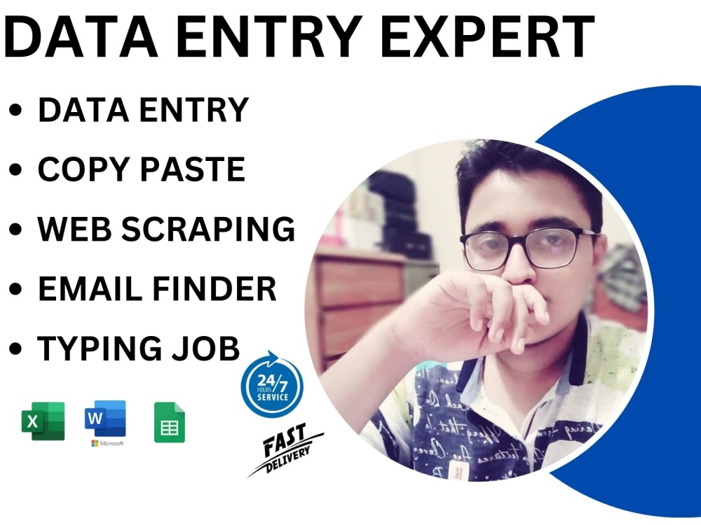 A data entry,copy paste,web scraping,email finder and typing job | Upwork