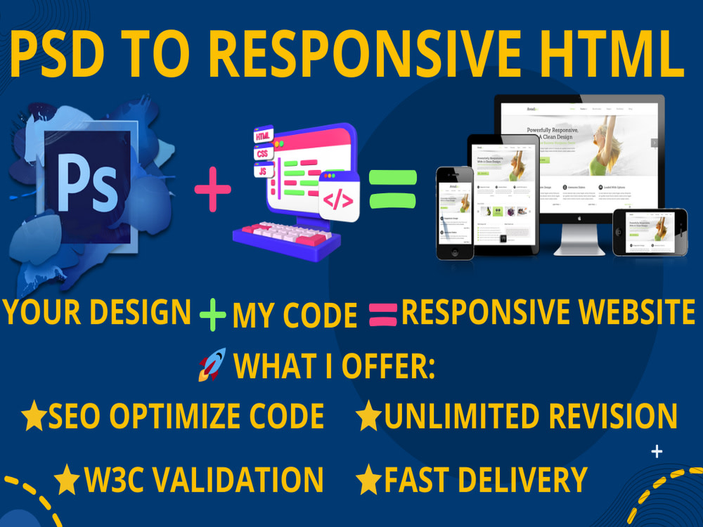 PSD, PDF, PNG to HTML, CSS, bootstrap responsive website | Upwork